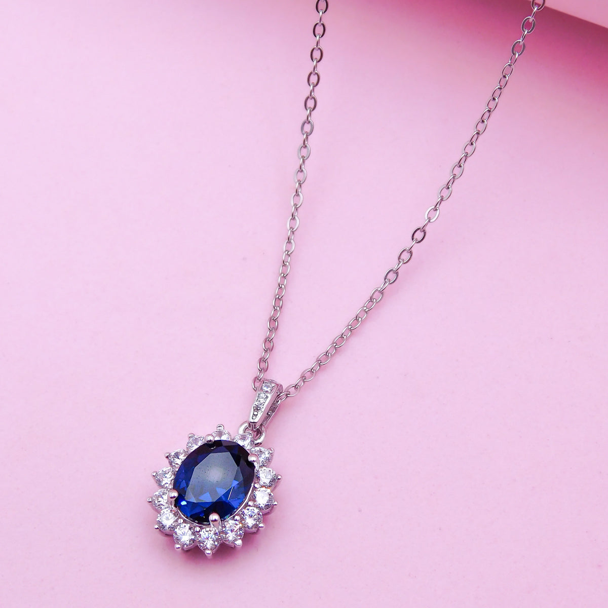 CADENA ZAFIRO AZUL OVALADO CON ZIRCONIAS PREMIUM PLATA FINA – Rossa Magenta